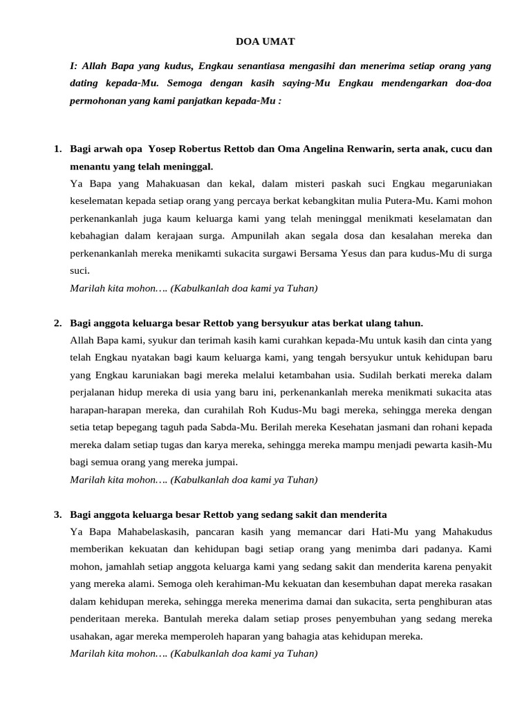 Doa Umat untuk Arwah dan Keluarga | PDF