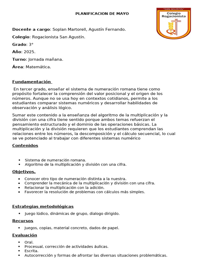 Planifi mate MAYO 3° | PDF | Multiplicación | Algoritmos