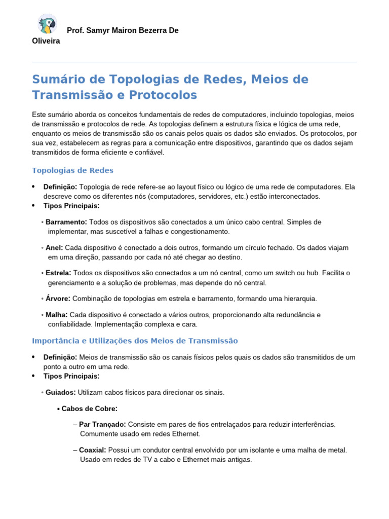 Topologias e Protocolos de Redes | PDF | Rede de computadores | Modelo OSI