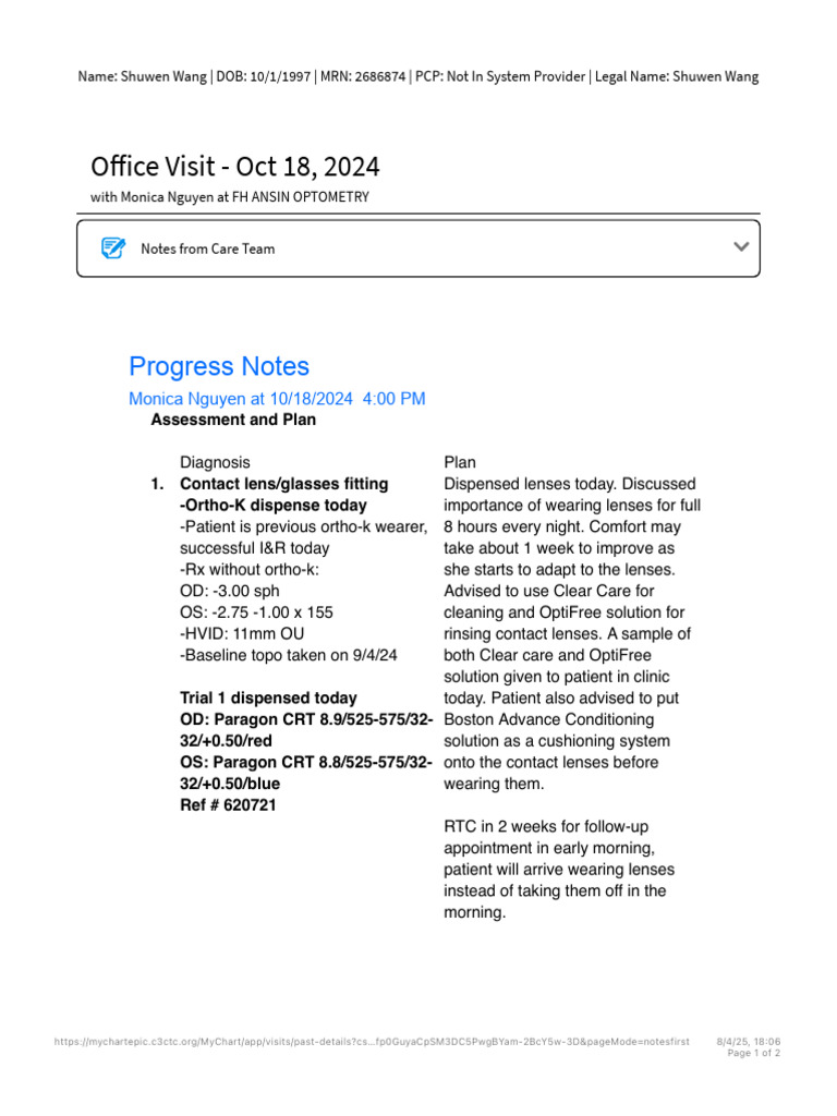 MyChart - Past Visit Details 2 | PDF | Contact Lens | Medicine