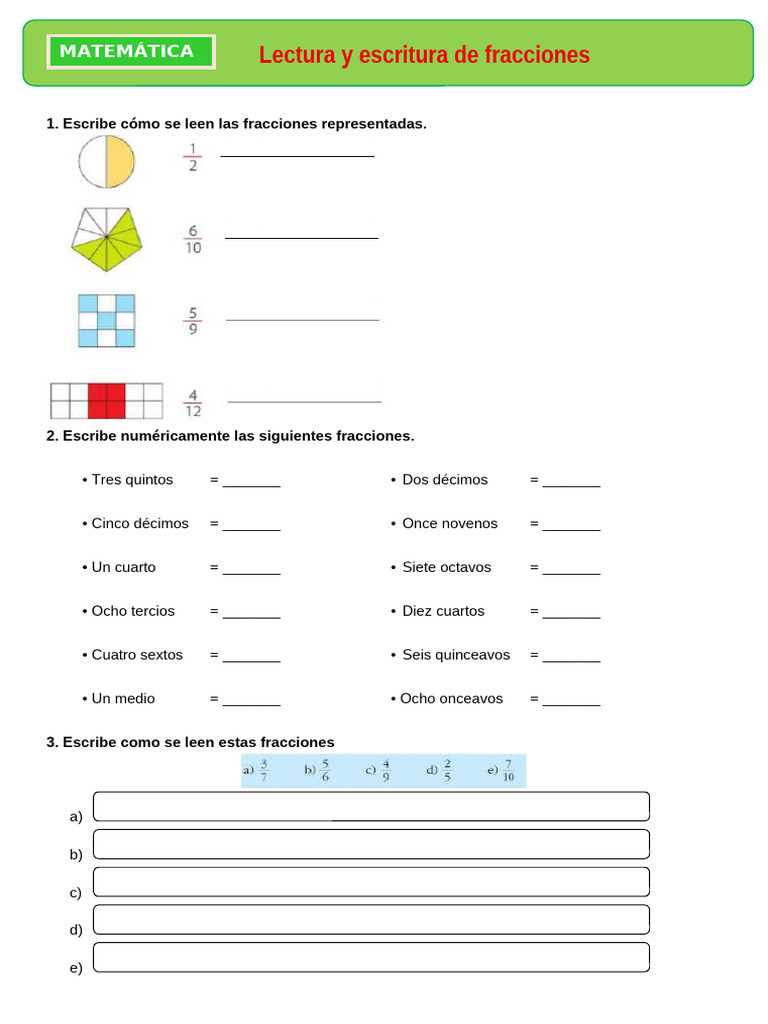 Lectura y Escritura de Fracciones | PDF