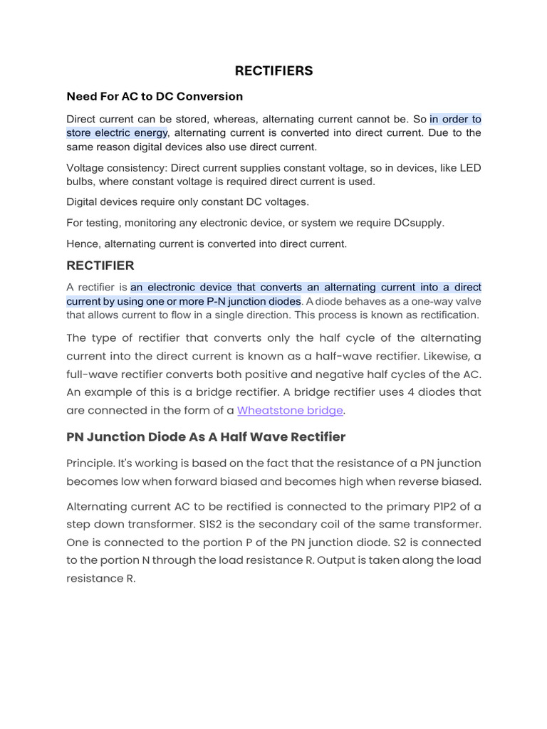 Rectifiers of Electric Circuits | PDF | Rectifier | Direct Current