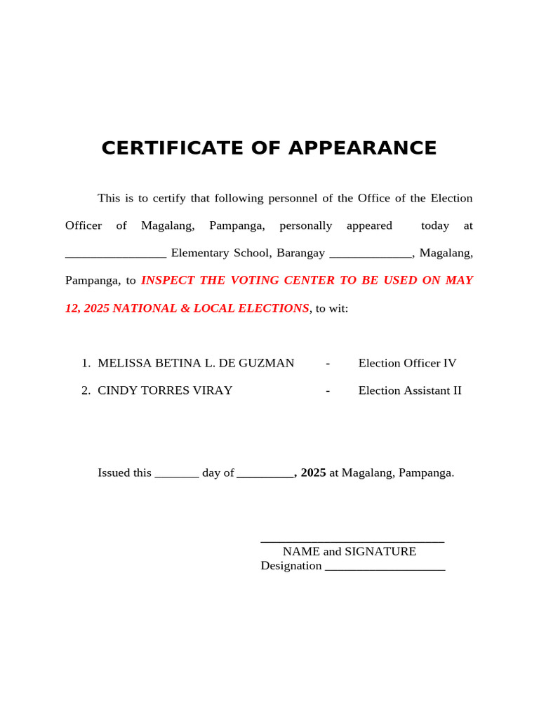 APPEARANCE Inspection PollingCenters | PDF