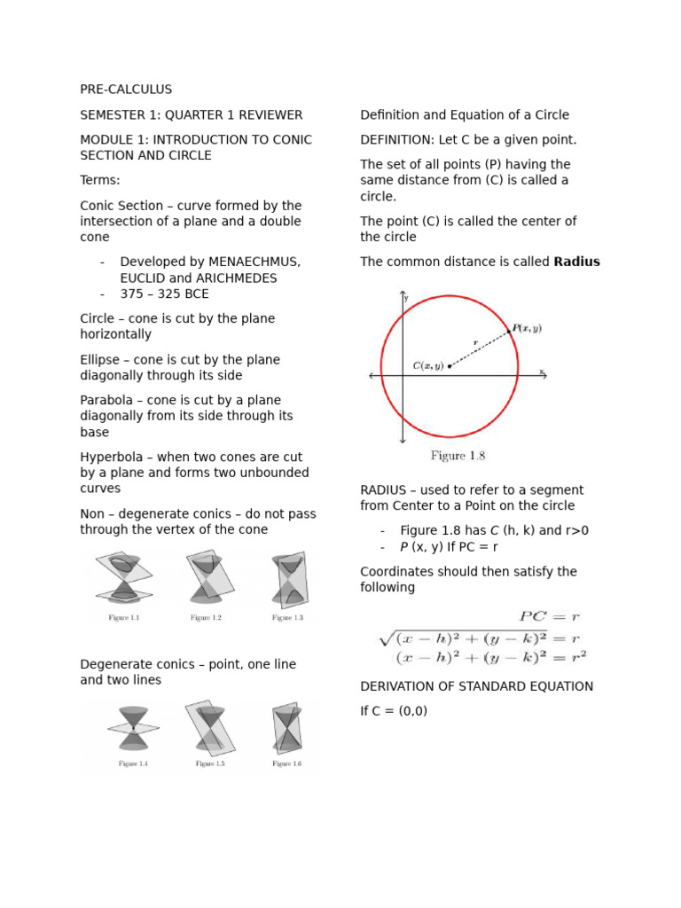 Pre-Calculus Conic Sections Review | PDF | Ellipse | Perpendicular