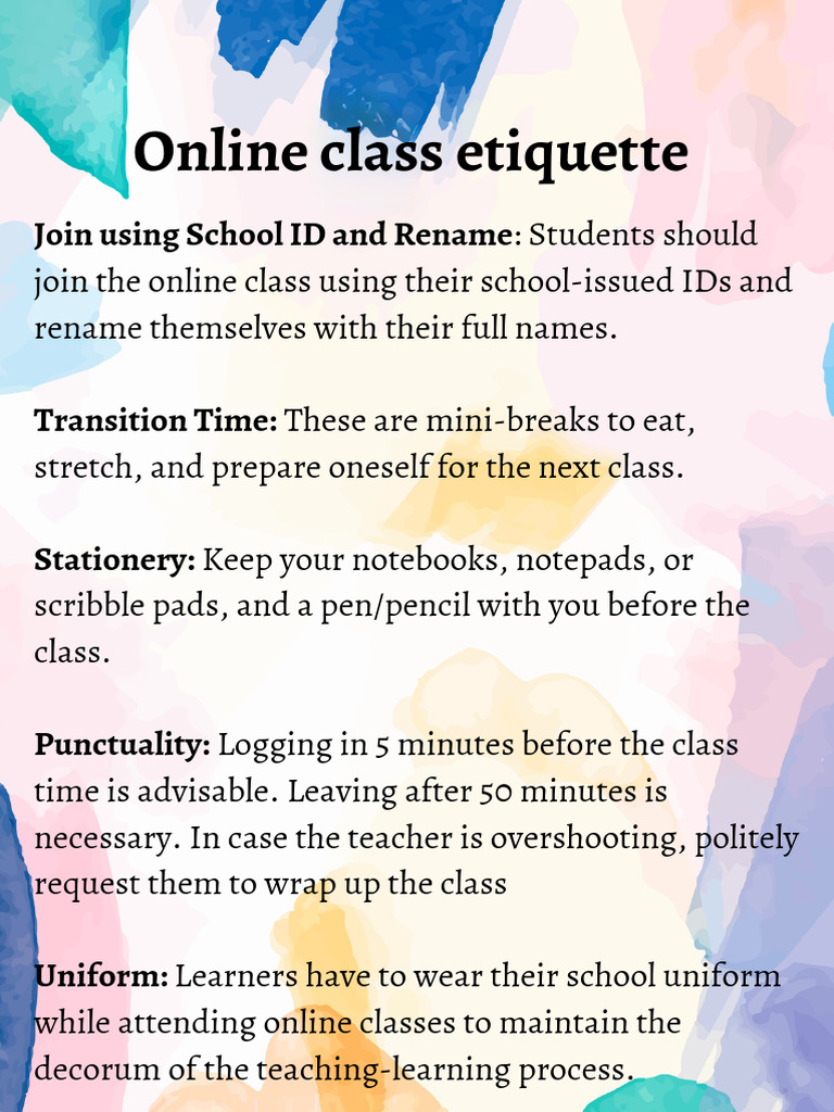 Online Class Etiquette: Join Using School ID and Rename | PDF