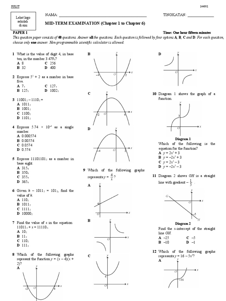 Maths F5 Mid-Term Examination (E) | PDF | Matrix (Mathematics ...