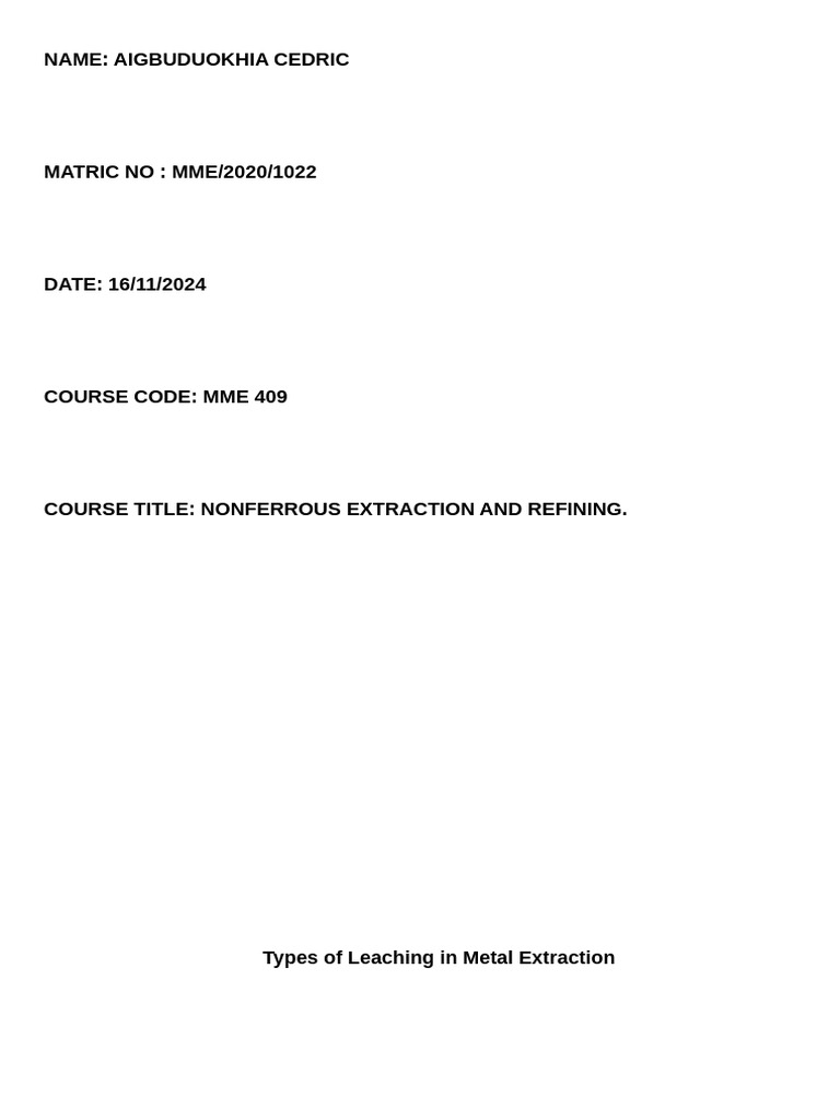 Types of Leaching in Metal Extraction | PDF | Ore | Mining