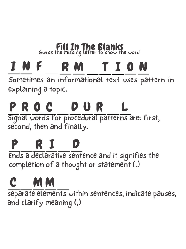 Guess The Missing Letter To Show The Word | PDF
