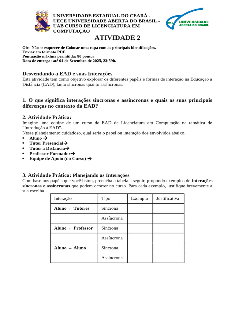 Intr. A EAD - Atividade 2 30.08 - Desvendando A EAD e Suas Interações | PDF