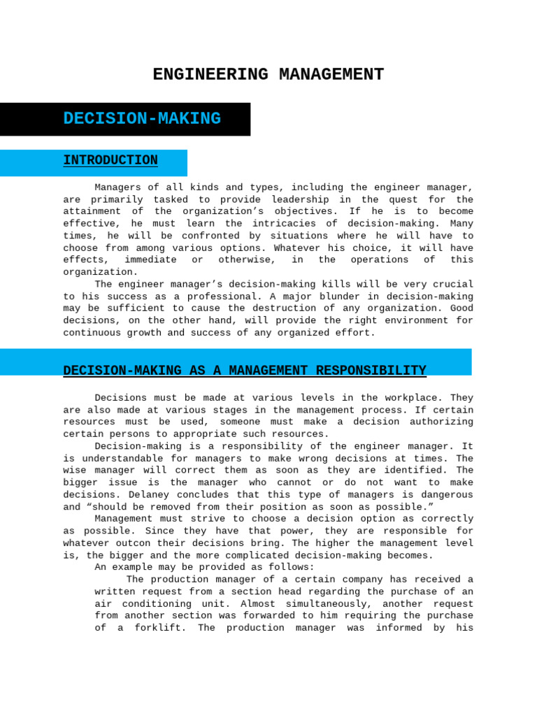 Engineering Management Decision-Making | PDF | Decision Making | Statistics