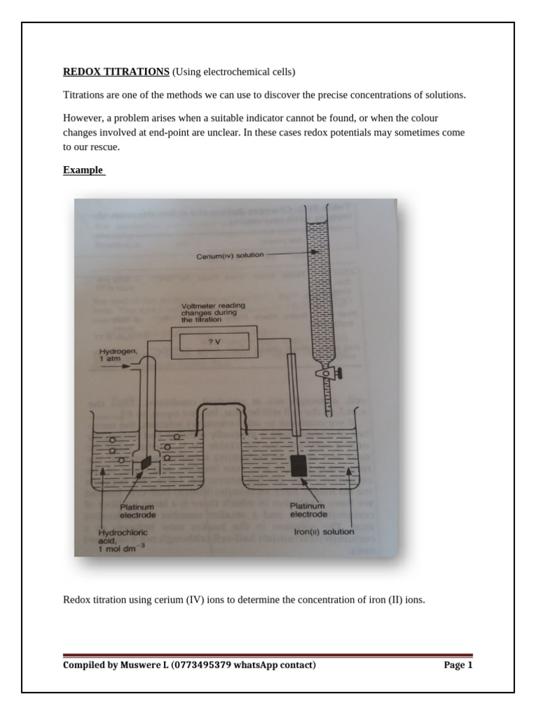 Redox Titrations - A Level 1 | PDF | Titration | Chemistry