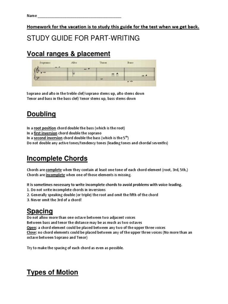 Study Guide For Part-Writing: Vocal Ranges & Placement | PDF | Chord ...