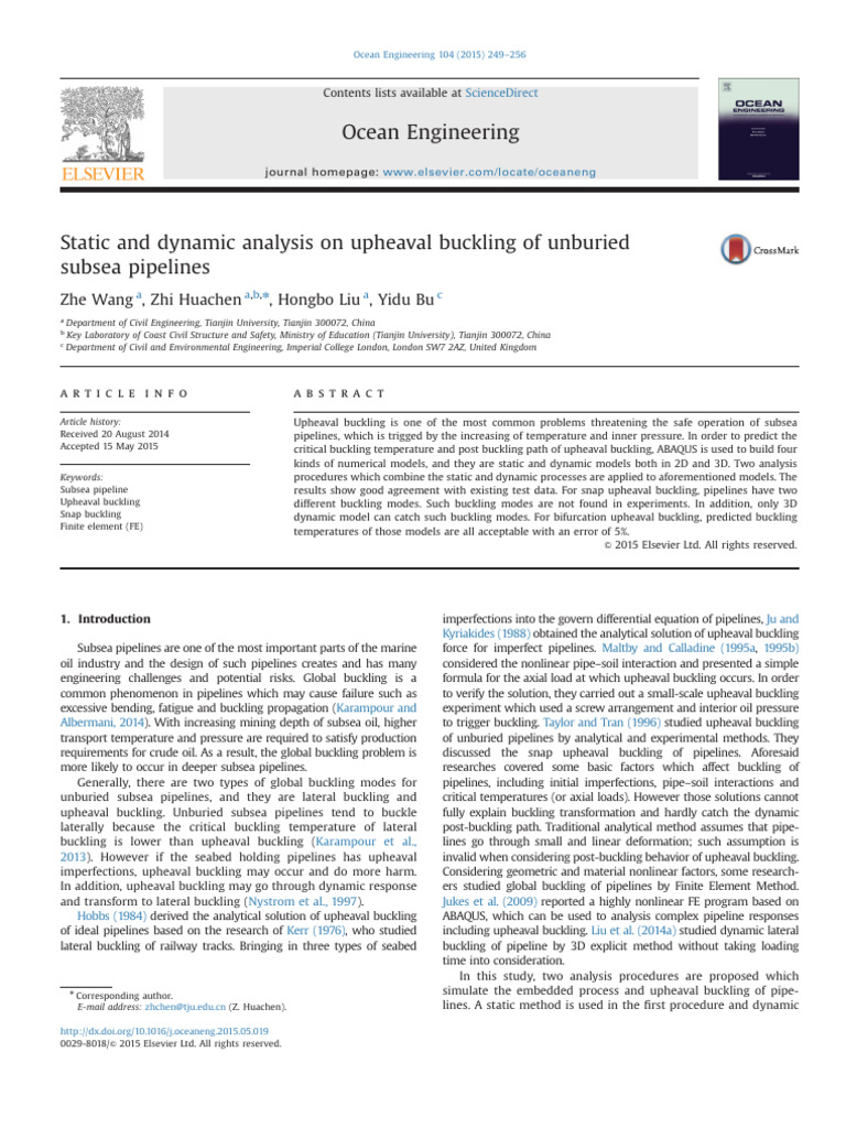 Static and Dynamic Analysis On Upheaval Buckling of Unburied Subsea ...