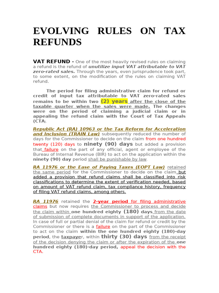 Evolving Rules On Tax Refunds | PDF | Tax Refund | Value Added Tax