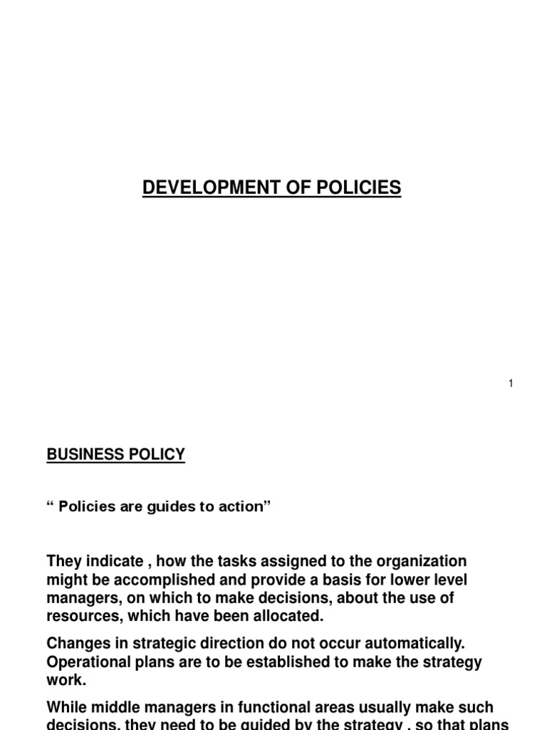 Business Policy Development Strategies | PDF