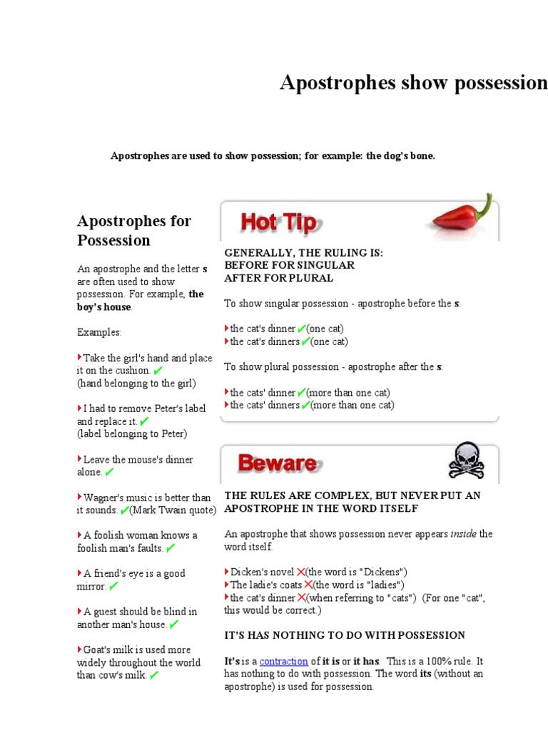 Apostrophes Show Possession | Grammatical Number | Plural