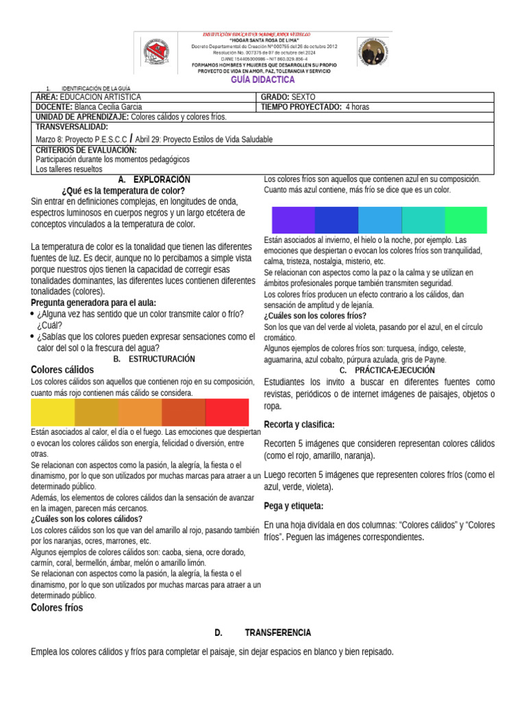 Colores Cálidos y Fríos en Educación Artística | PDF | Color | Azul