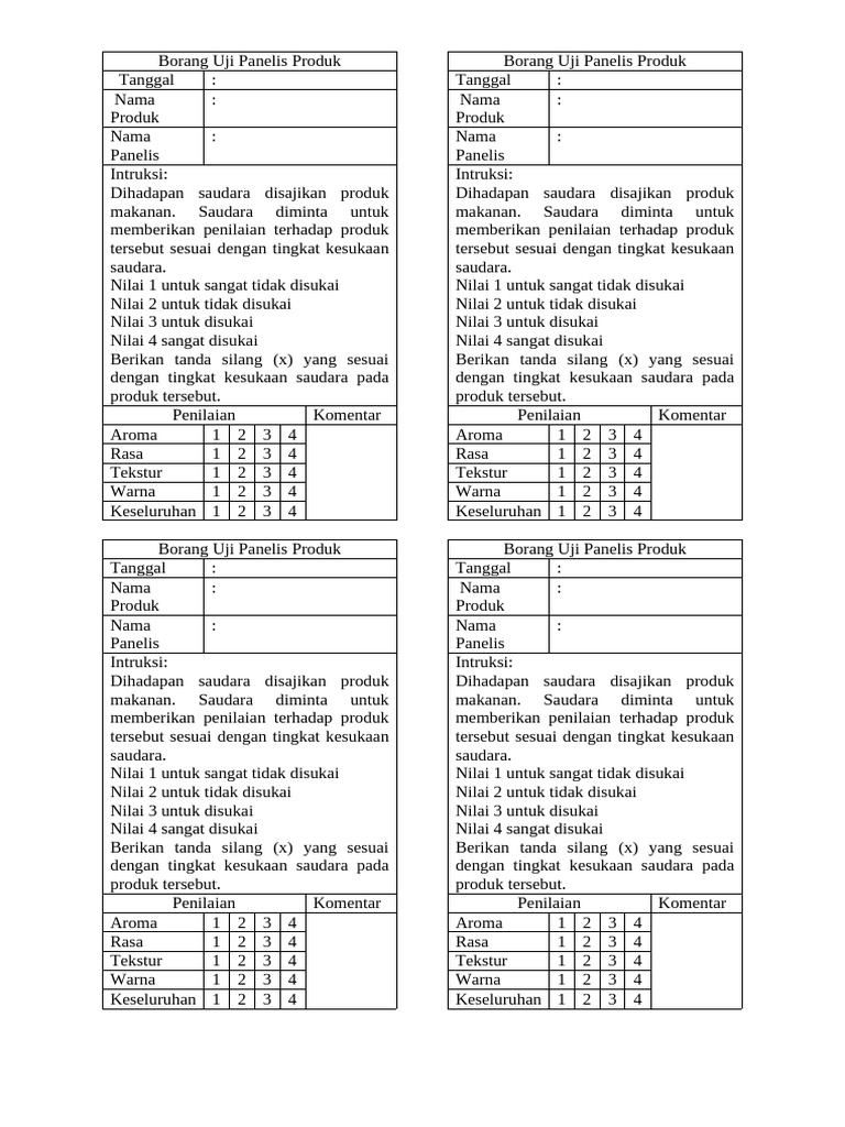 Borang Uji Panelis Produk | PDF