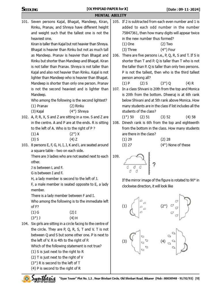 10th Mental Ability Paper-1 | PDF