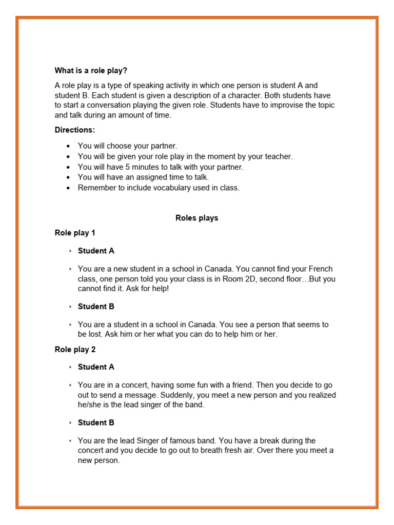 Engaging Role Play Scenarios for Students | PDF