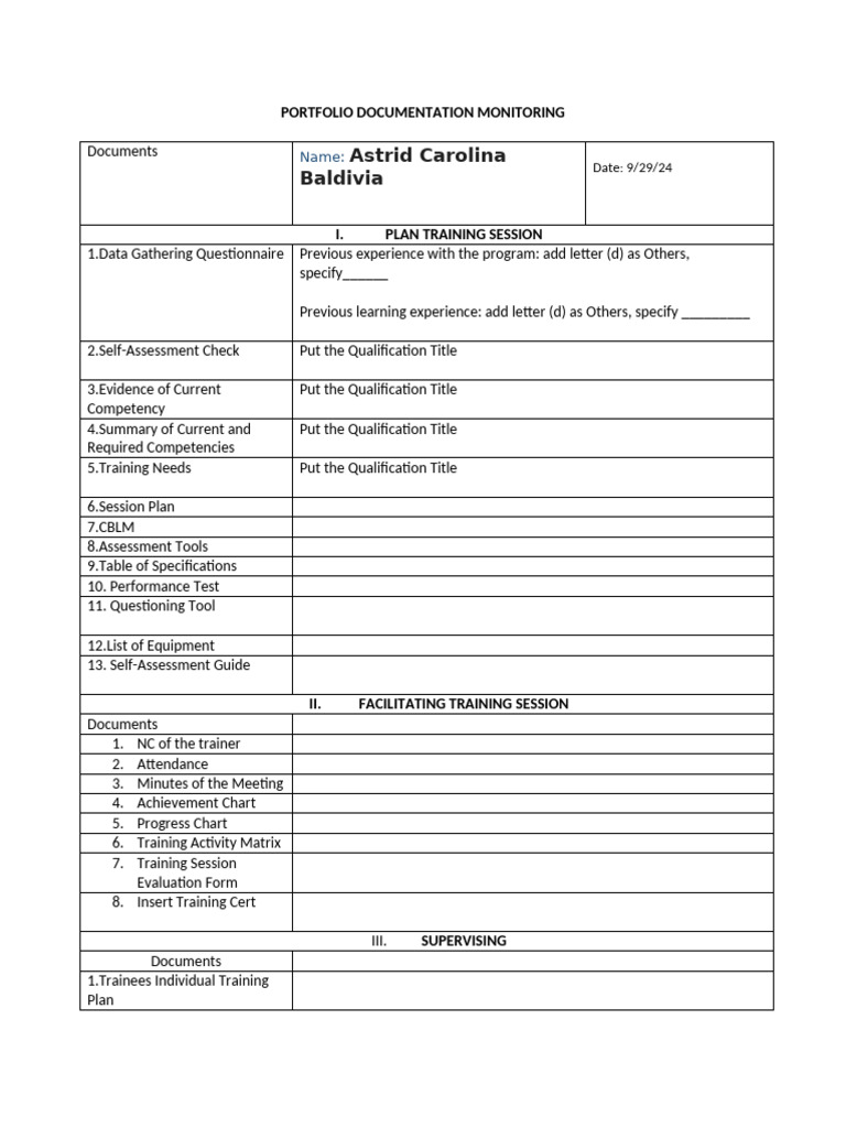 Indiv - Portfolio Doc Checklist. | PDF