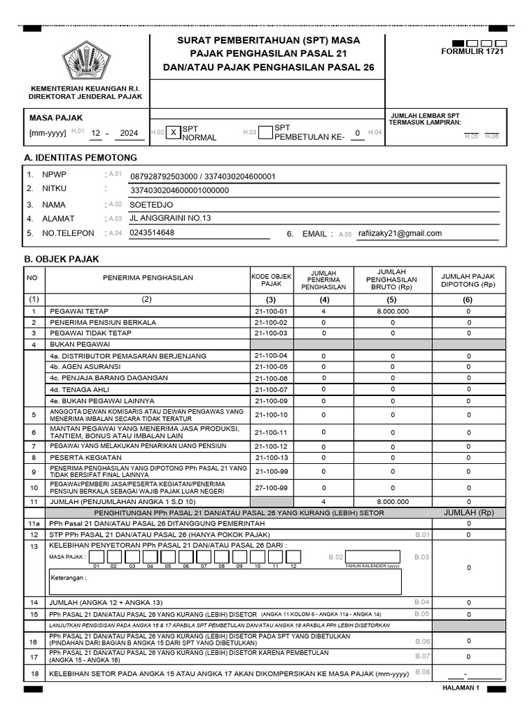 SPT Induk - Soetedjo | PDF