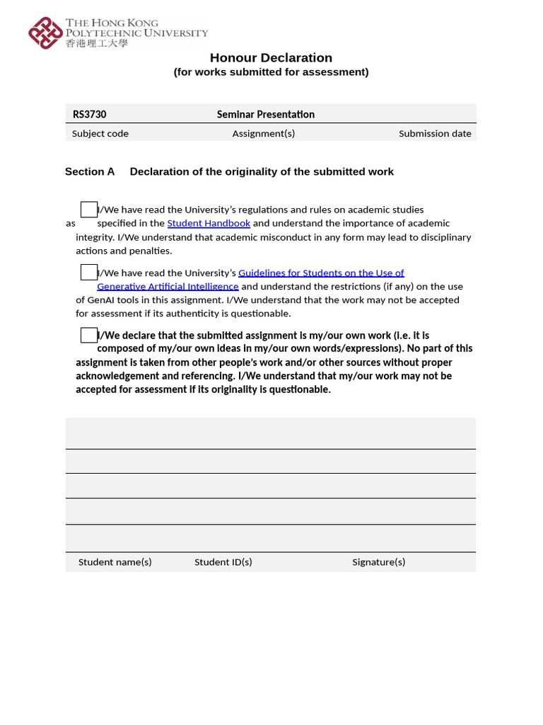Honour Declaration - Group Sec A+b | PDF