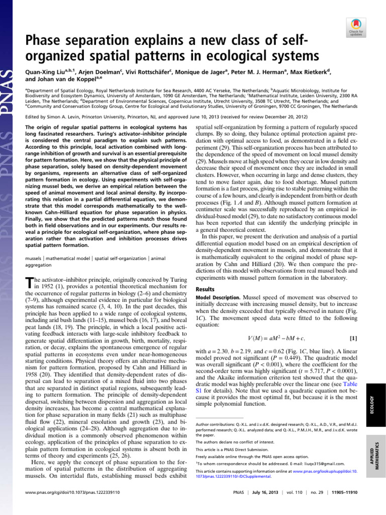Phase Separation in Ecological Patterns | PDF | Ecology | Equations