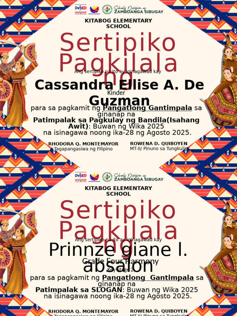 Sertipiko NG Pagkilala Buwan NG Wika Certificate in Blue and Orange ...
