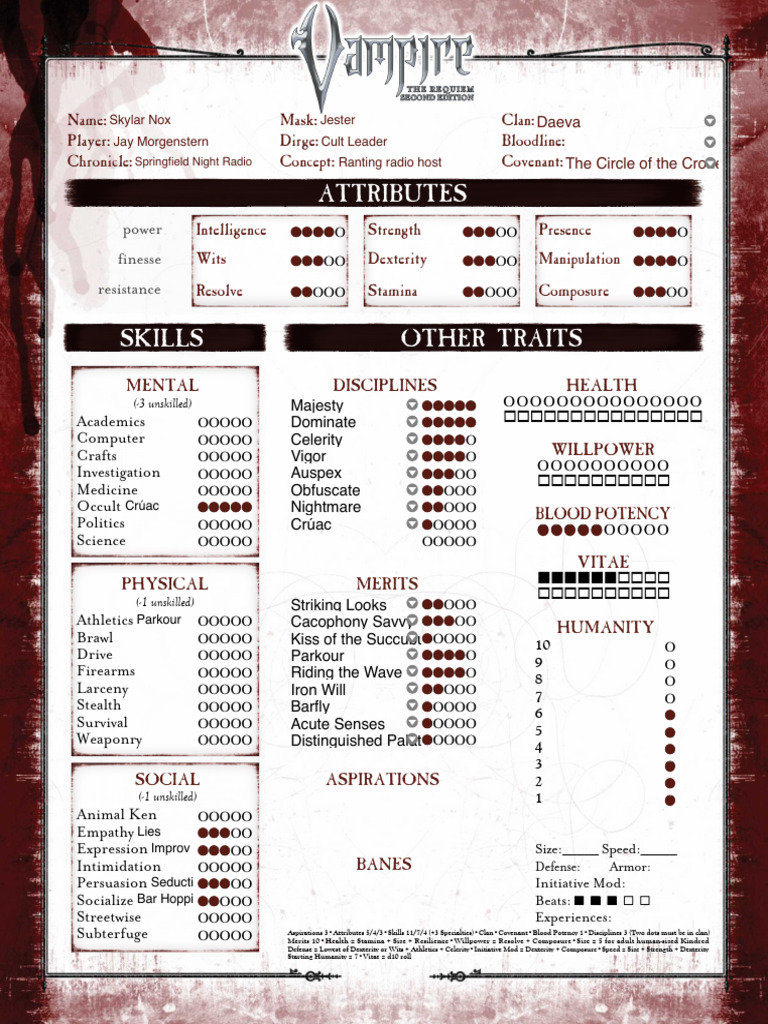VTR in Use Character Sheet | PDF | Gaming | Tabletop Games