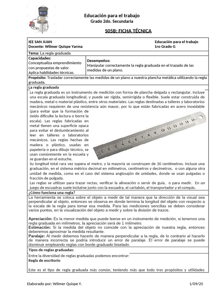 S05B La Regla Graduada 1ro G | PDF | Equipo | Herramientas