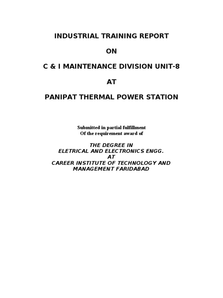 Industrial Training Report ON C & I Maintenance Division Unit-8 AT ...