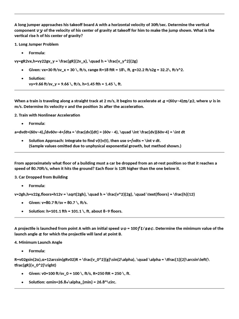 Physics Sample Problems With Solution | PDF | Acceleration | Physics