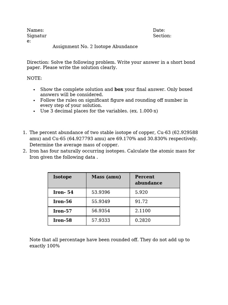 Isotope Abundance Assignment | PDF