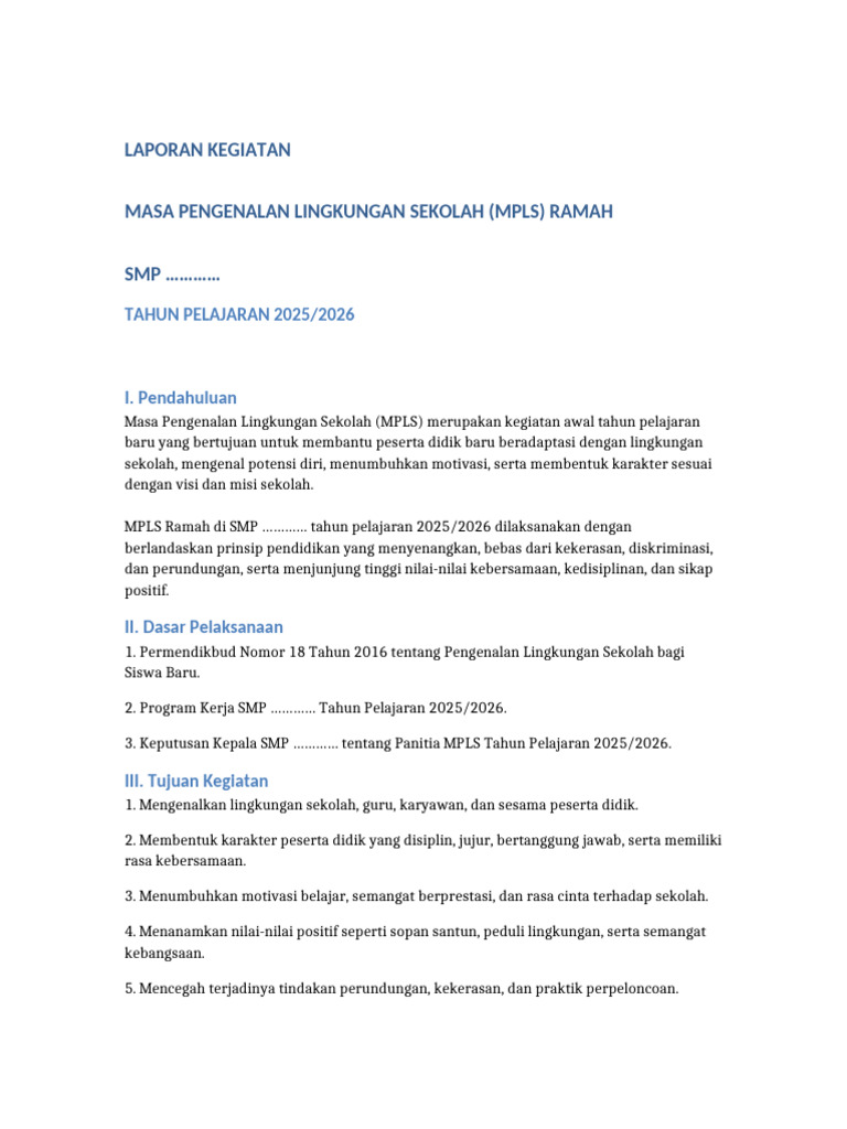 Laporan MPLS Ramah 2025 | PDF