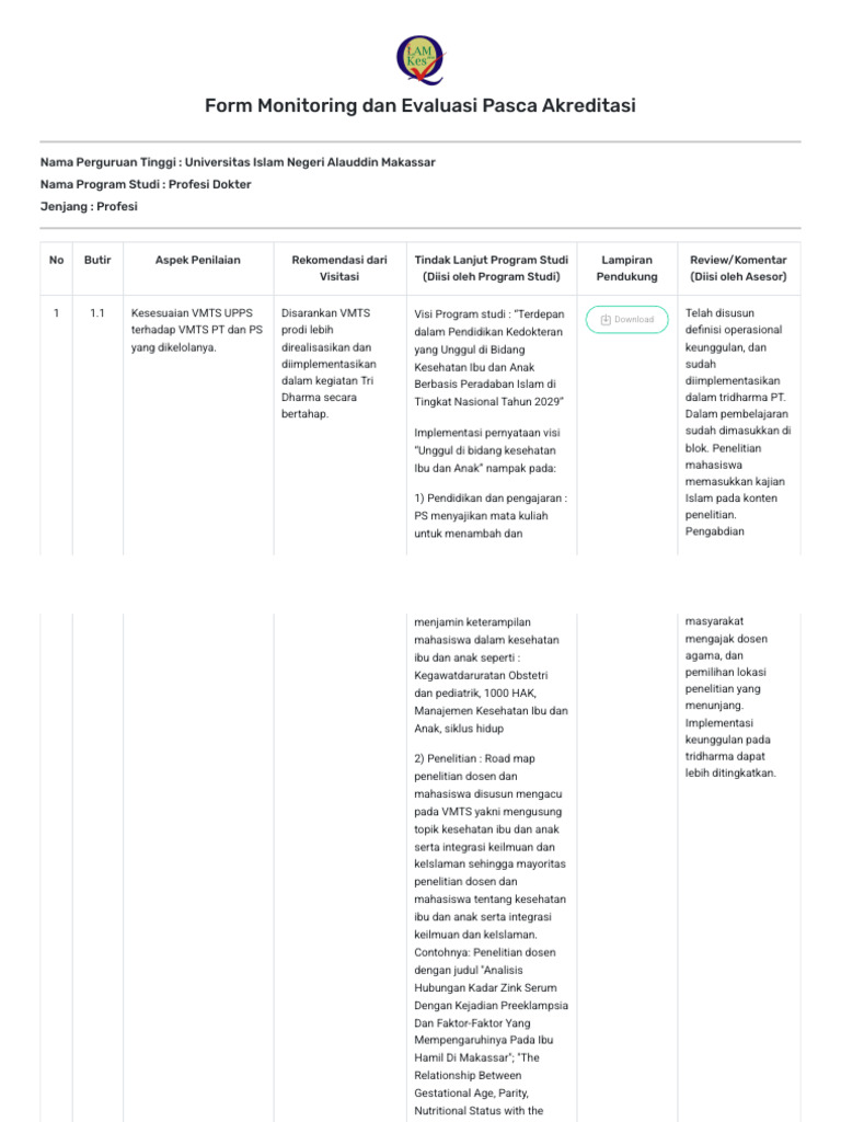 Form Monitoring Dan Evaluasi Pasca Akreditasi | PDF