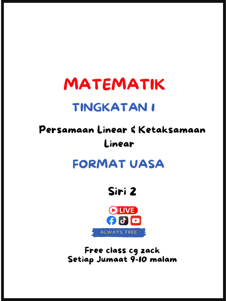 Persamaan Linear & Ketaksamaan Linear Format UASA Siri 2 | PDF
