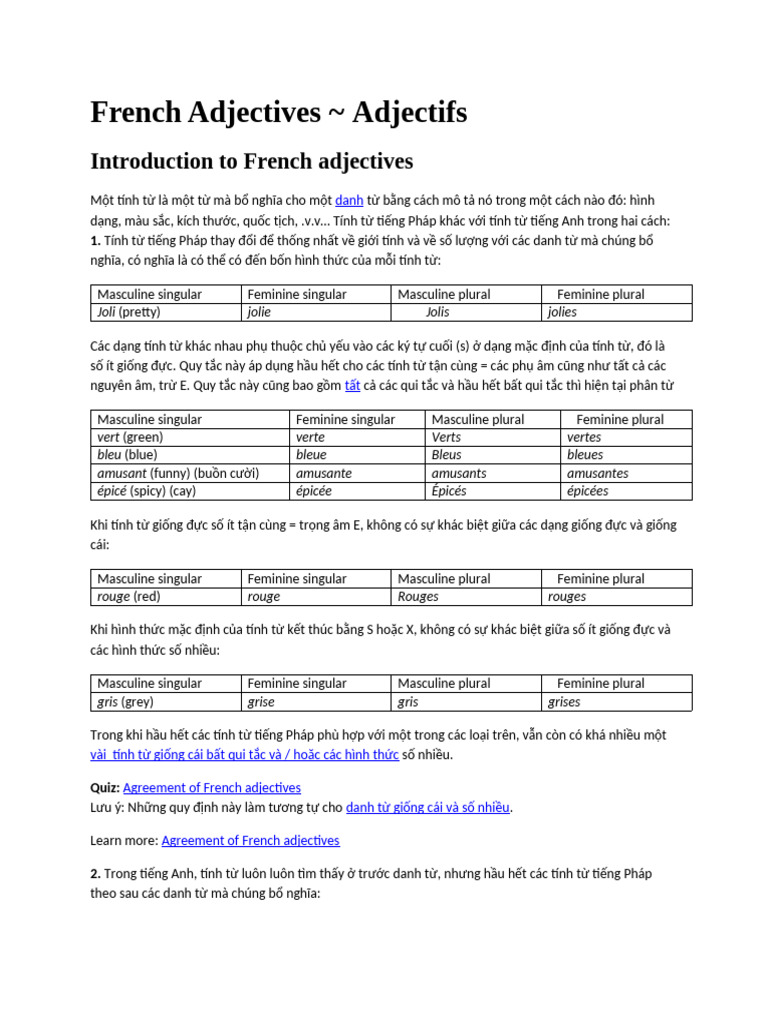 French Adjectives | PDF