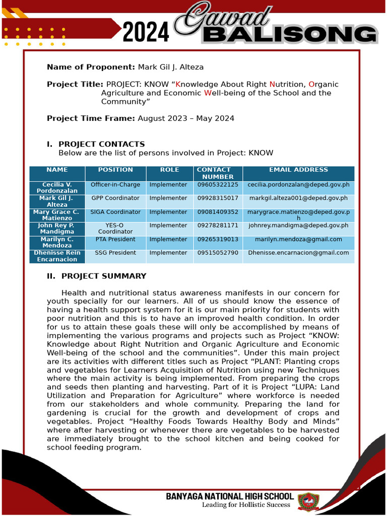 Project Know Gawad Balisong 2024 GPP | PDF | Agriculture | Sustainability