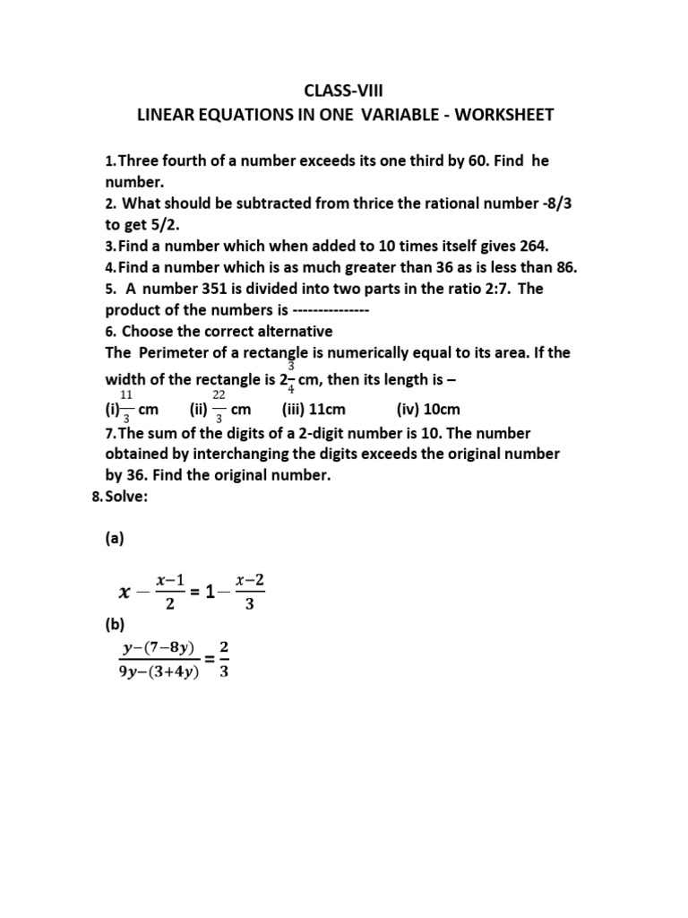 Linear Equations Practice Worksheet | PDF