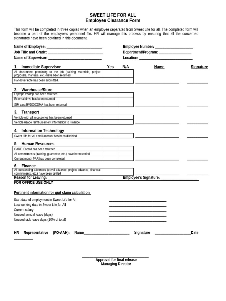 Employee Clearance Form | PDF | Employment | Business