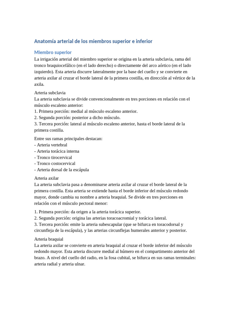 Anatomia Arterial Miembros Superior e Inferior | PDF | Sistema ...