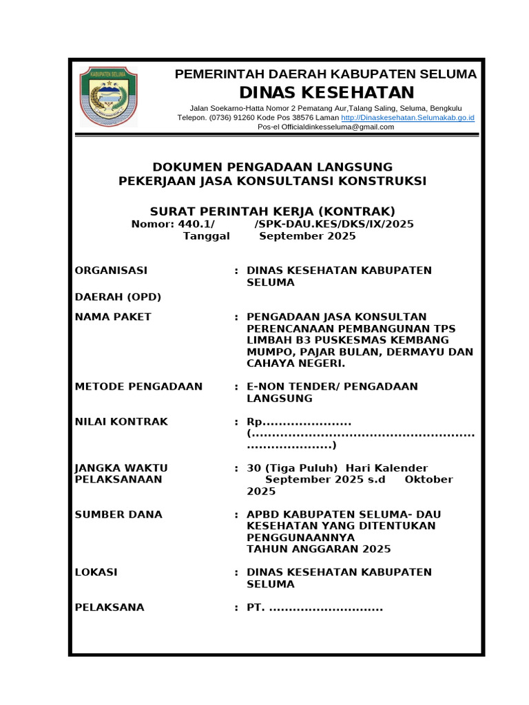 Draft Kontrak SPK Perencanaan TPS B3 | PDF