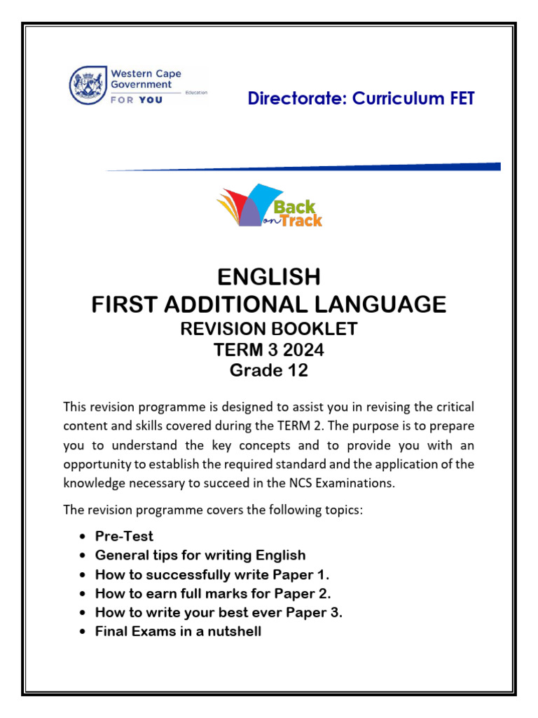 English FAL Revision Pack Grade 12 Term 3 - 2024 | PDF | Question ...