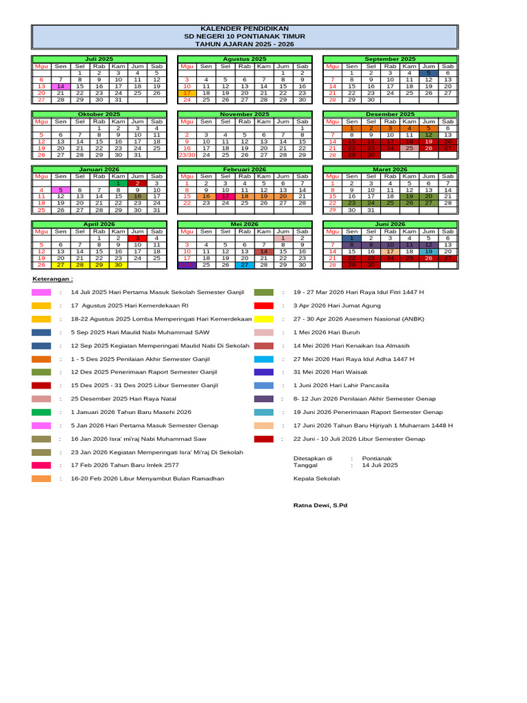 Kalender Pendidikan SDN 10 Pontianak 2025-2026 | PDF