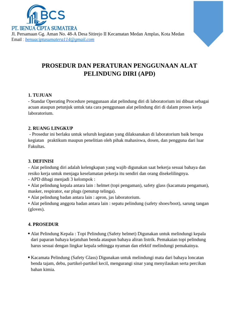 Prosedur Dan Peraturan Penggunaan Alat Pelindung Diri Bcs | PDF