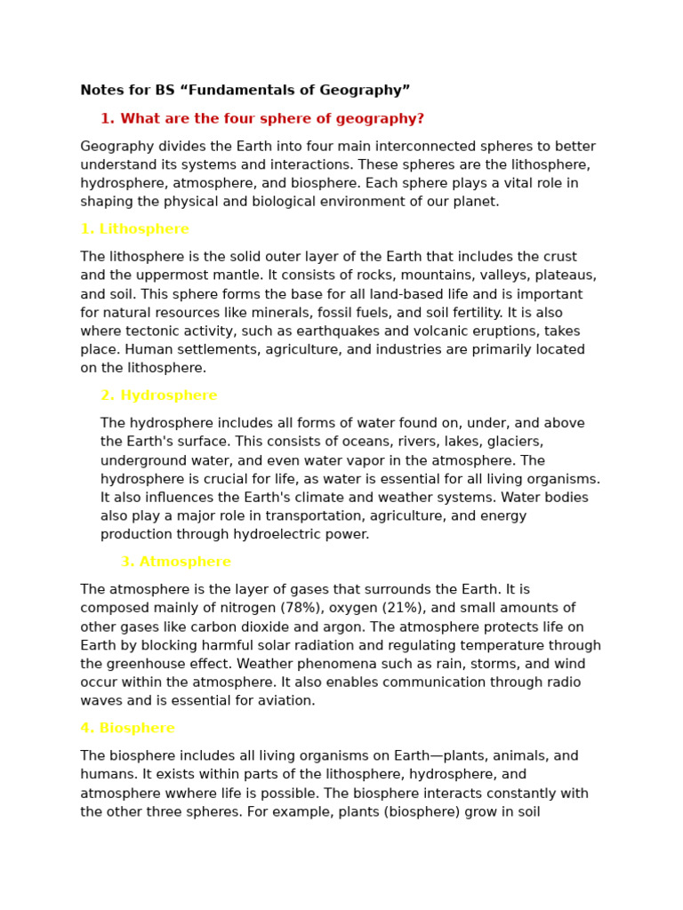 Notes For BS Fundamentals of Geography | PDF | Geography | Earth Sciences