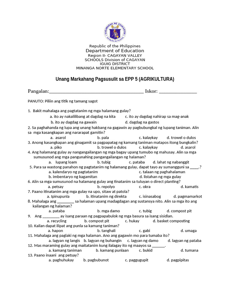 PT - Epp-Agri 5 - Q1 Final | PDF