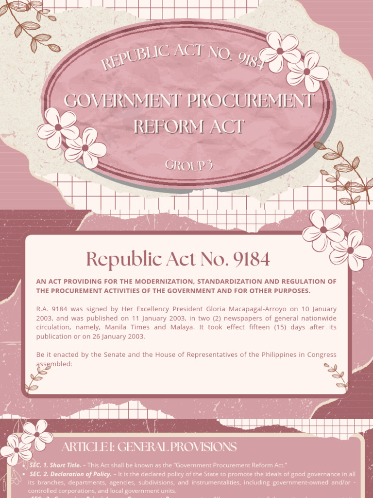 Government Procurement Reform Act 9184 | PDF | Arbitration | Procurement