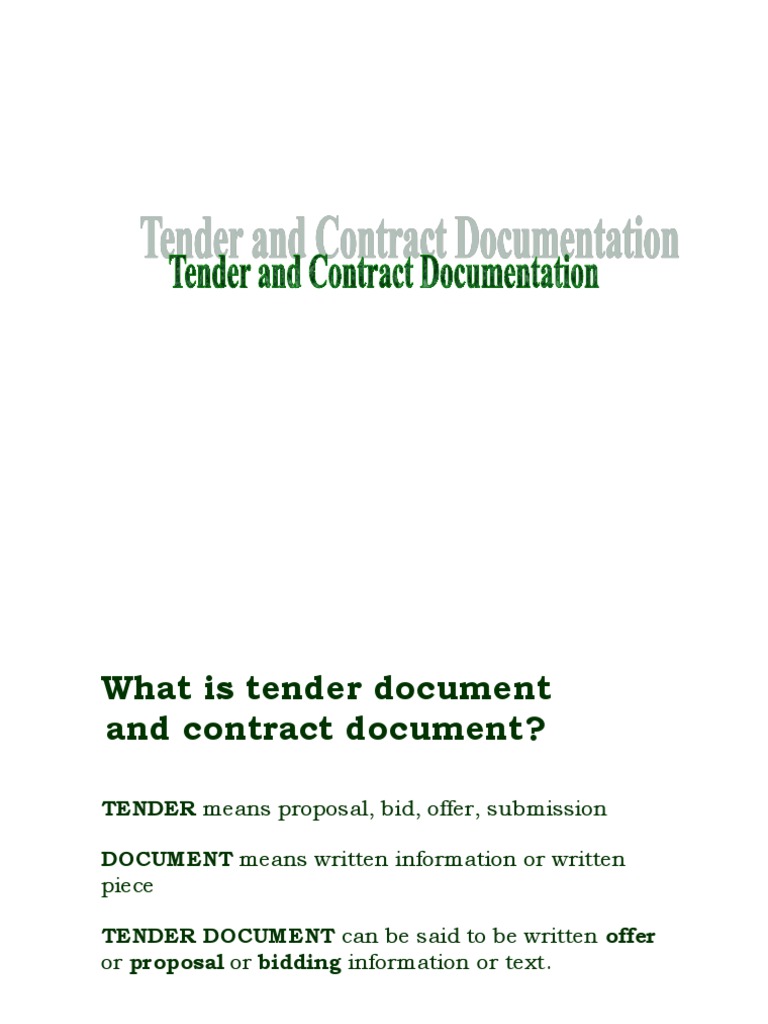 Tender Documents | Specification (Technical Standard) | Economies ...
